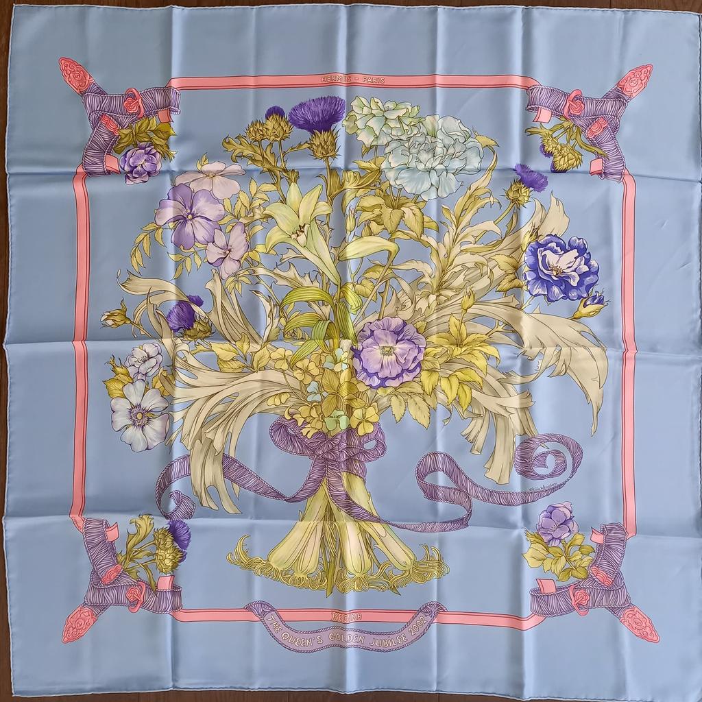 Regina Queen’s Golden Jubilee blue - Hermès Scarf Details | Scarf Sage